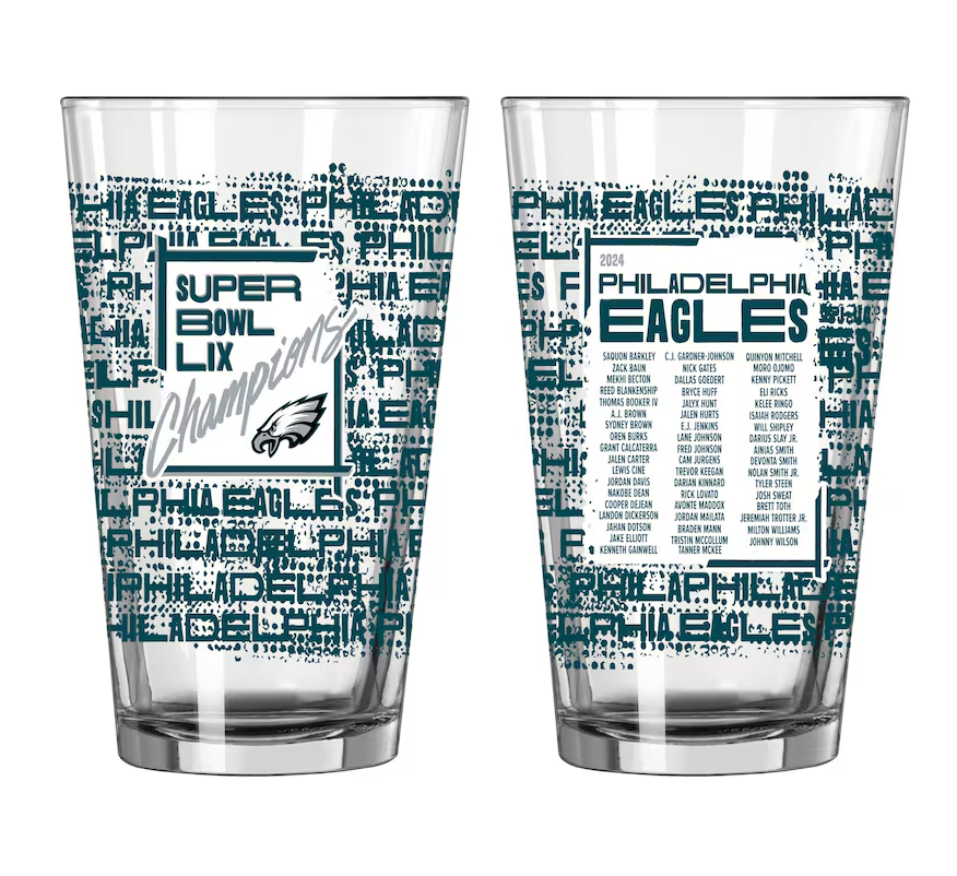 Philadelphia Eagles Super Bowl LIX Champions 16oz. Roster Pint Glass ...